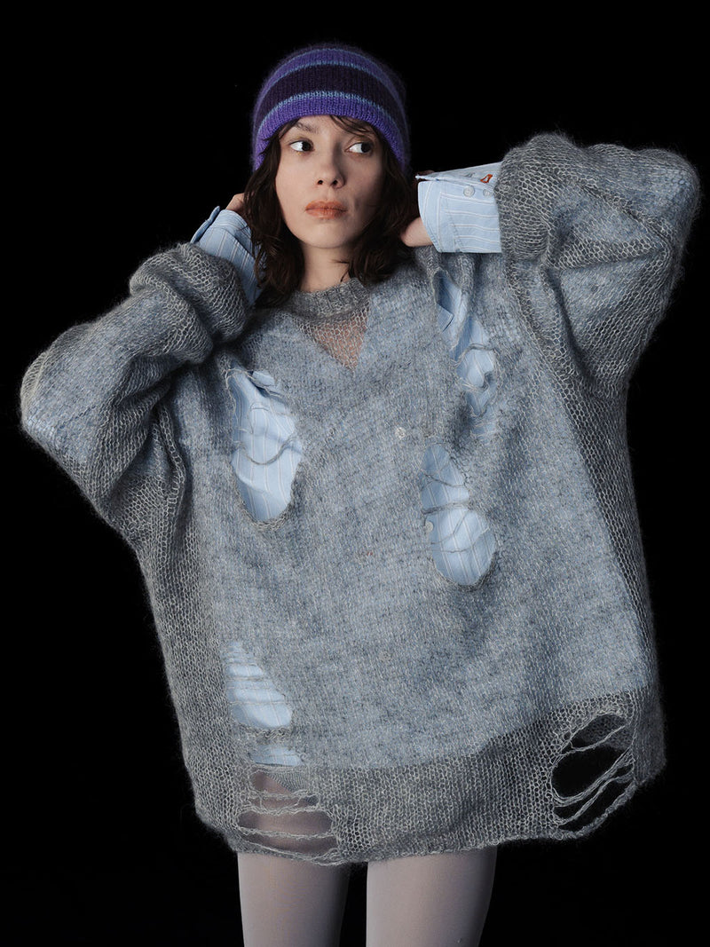 RIPPED MOHAIR KNIT TOP